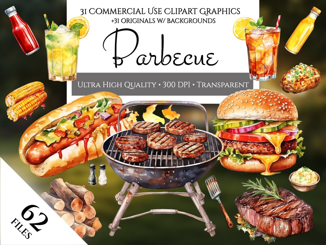 Watercolor Barbecue Clip Art BBQ Png Picnic Clipart Grill Food Clipart ...