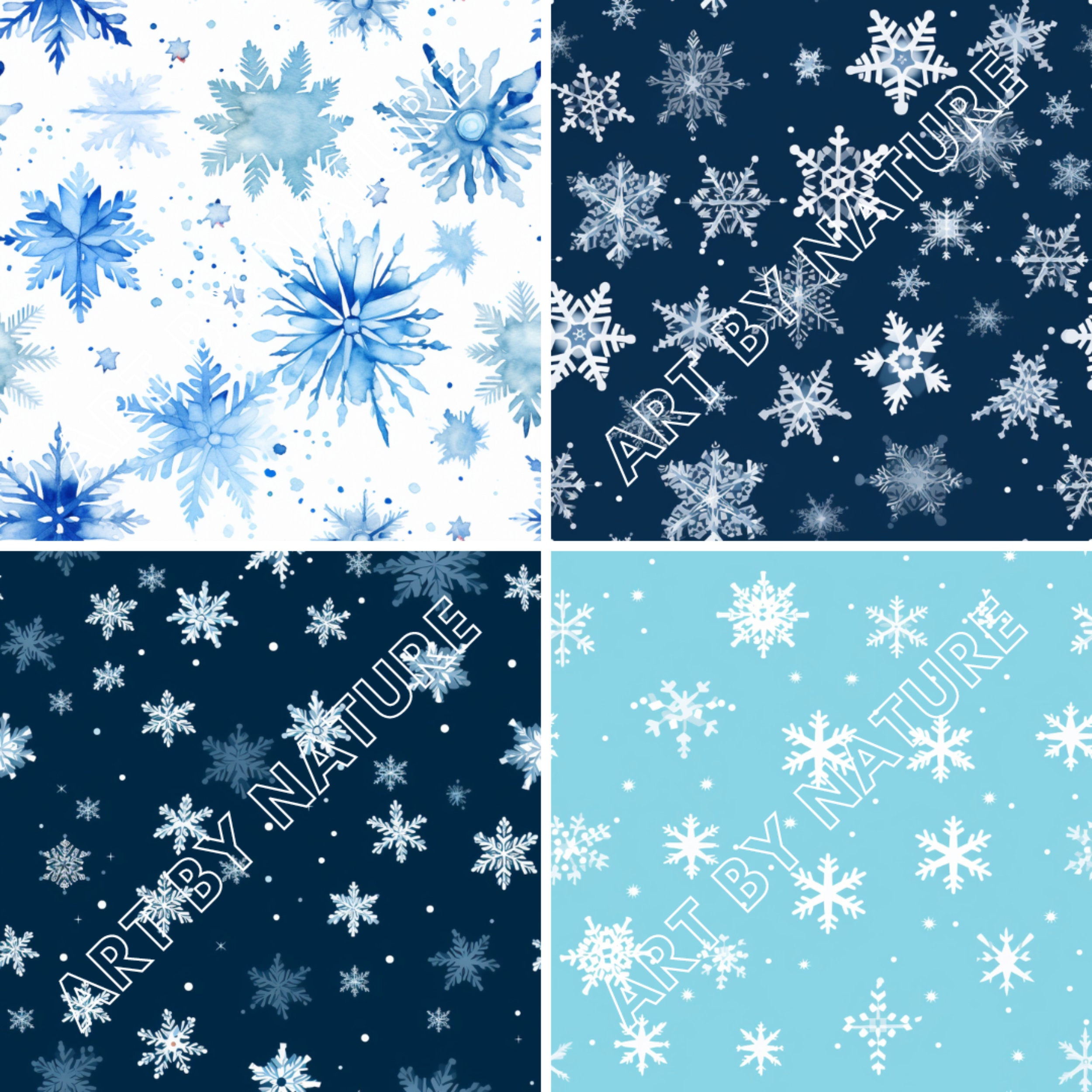 Watercolor Snowflakes Digital Paper, 20 High Quality Seamless Snowflake ...