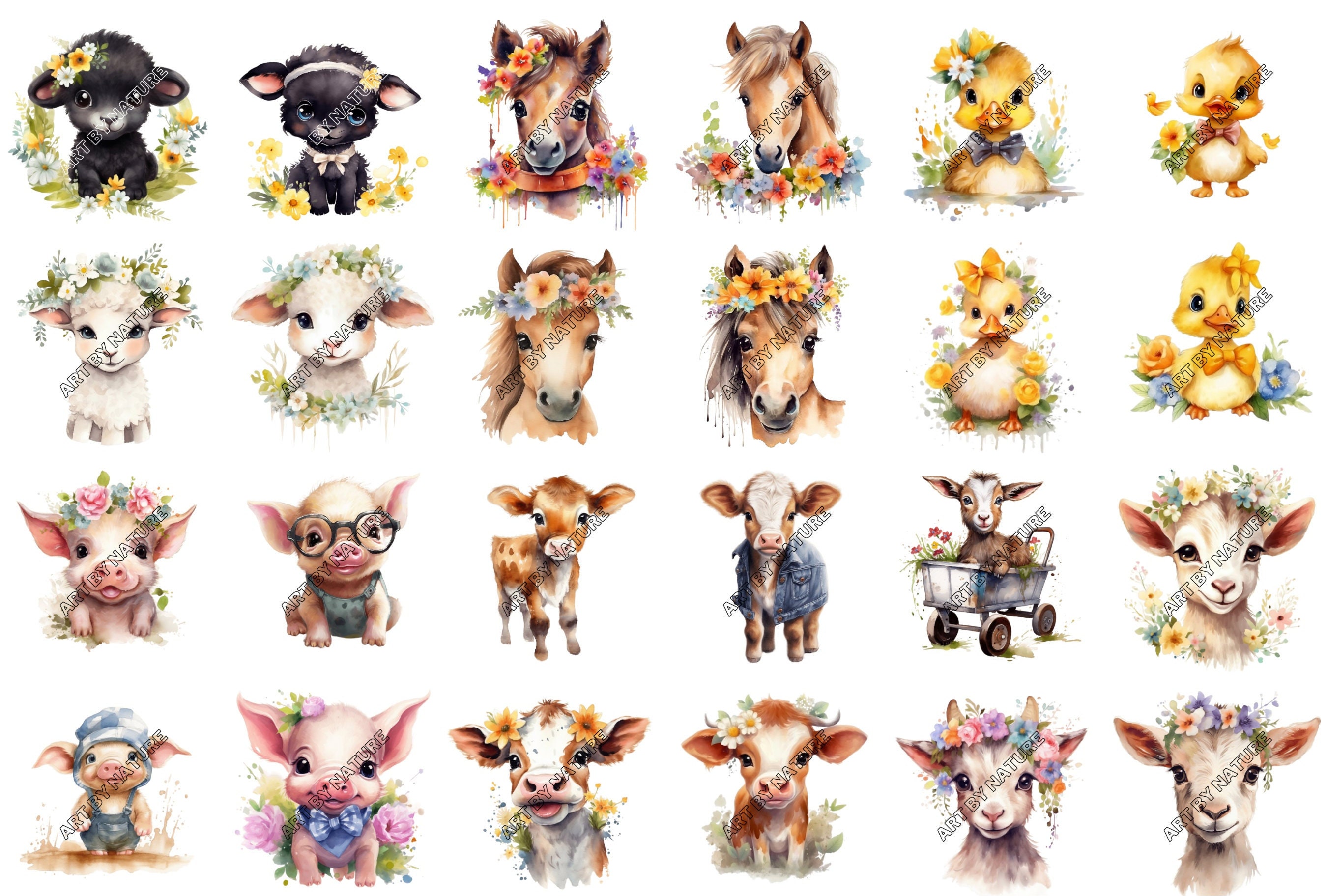 Farm Animals Clipart Mega Bundle | Watercolor Printable Transparent ...
