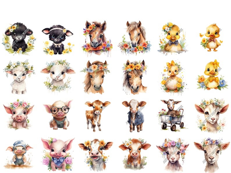 Farm Animals Clipart Mega Bundle Watercolor Printable - Etsy