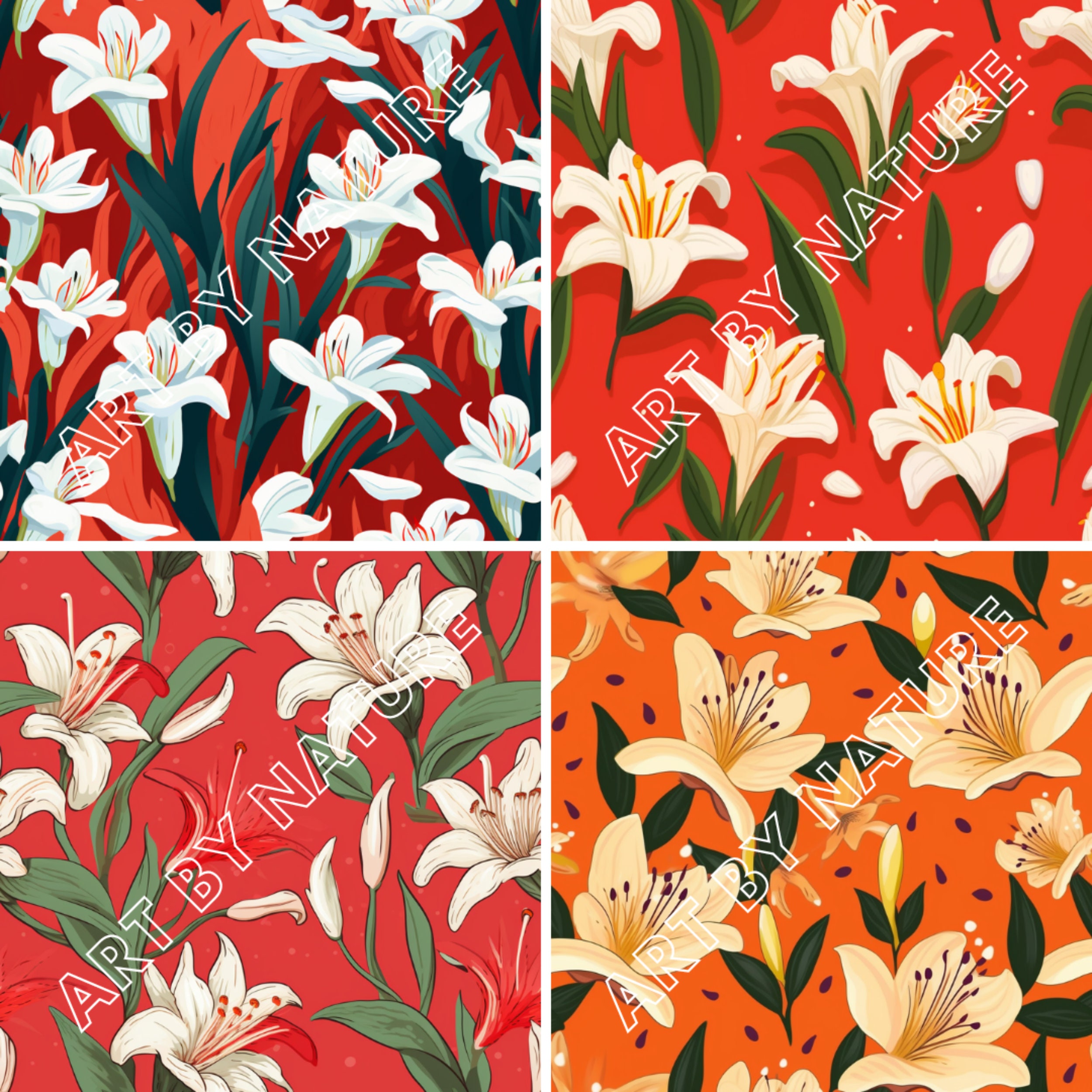 Lily Digital Paper, Lily Seamless Pattern for Commercial Use, Cartoon ...