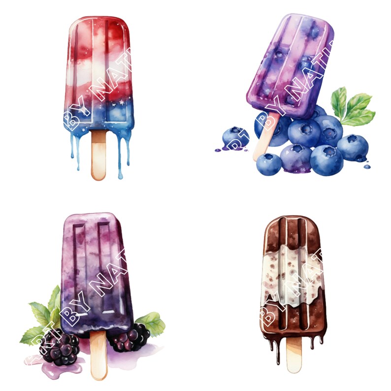 Watercolor Popsicles Clipart Pack, 20 High Quality PNG Delicious ...