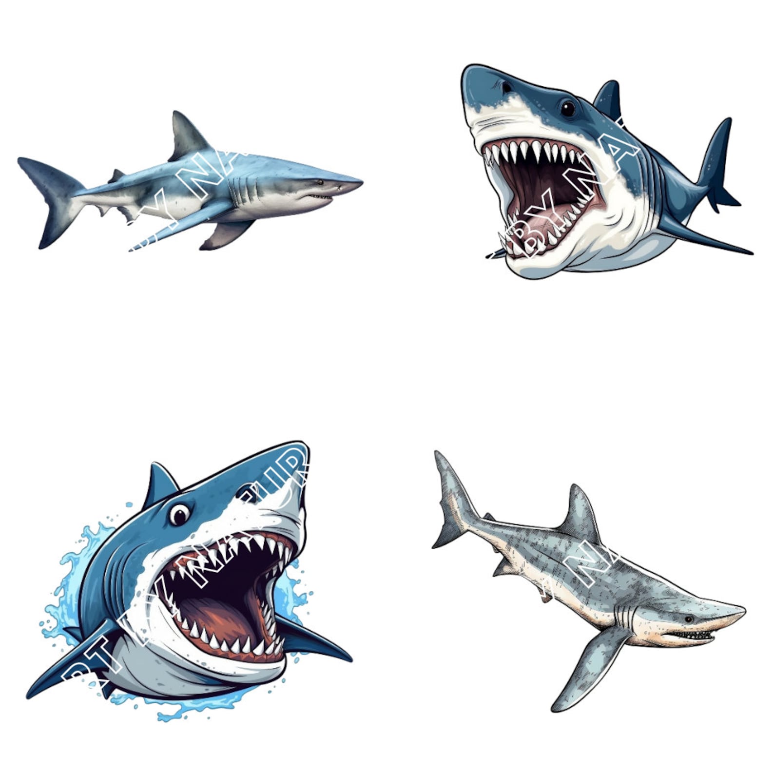 Sharks Clipart Pack Clipart for Commercial Use Transparent - Etsy