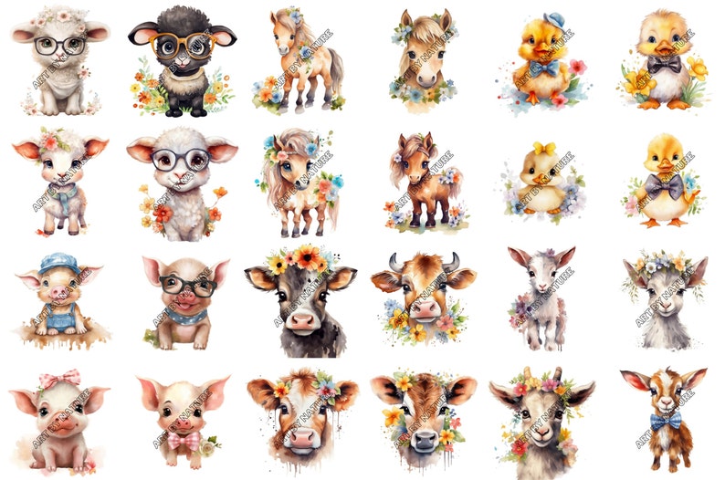 Farm Animals Clipart Mega Bundle | Watercolor Printable Transparent ...