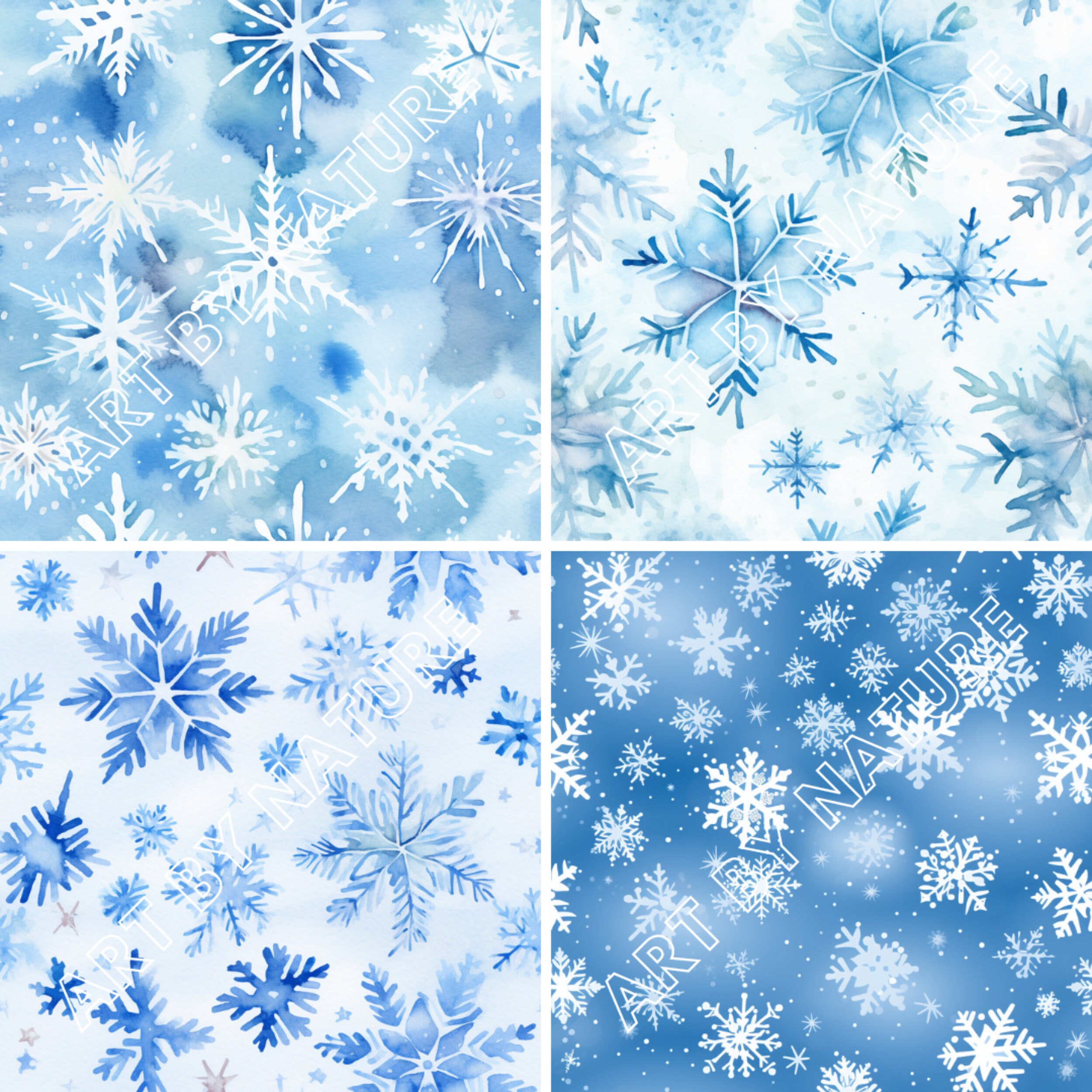 Watercolor Snowflakes Digital Paper, 20 High Quality Seamless Snowflake ...