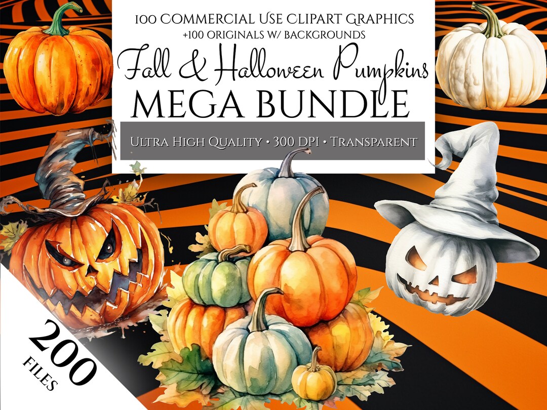 Watercolor Pumpkin Clipart Bundle: Fall & Halloween PNG Graphics ...