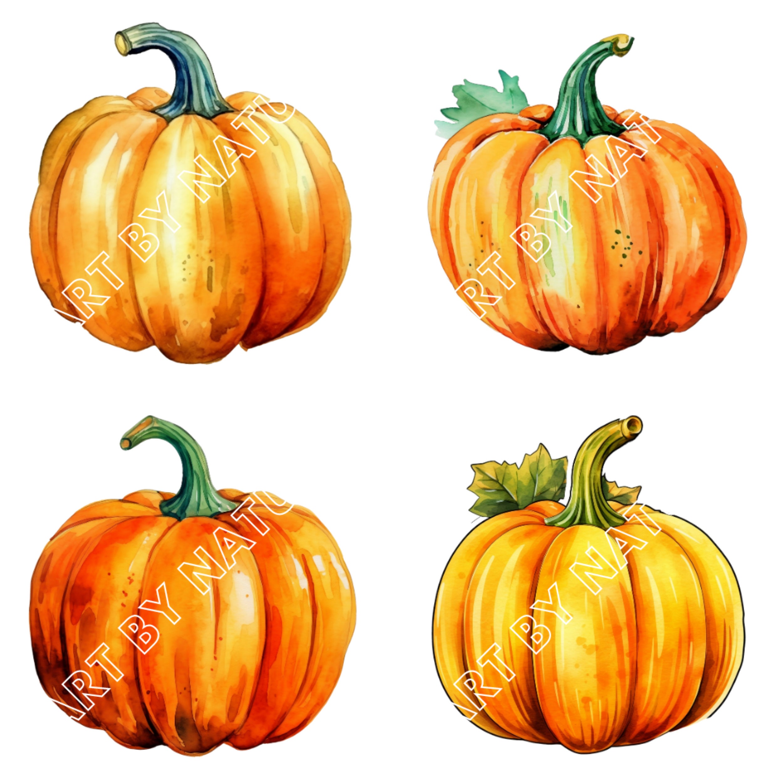 Watercolor Fall Pumpkin Clipart Pack, Autumn Watercolor in PNG Format ...