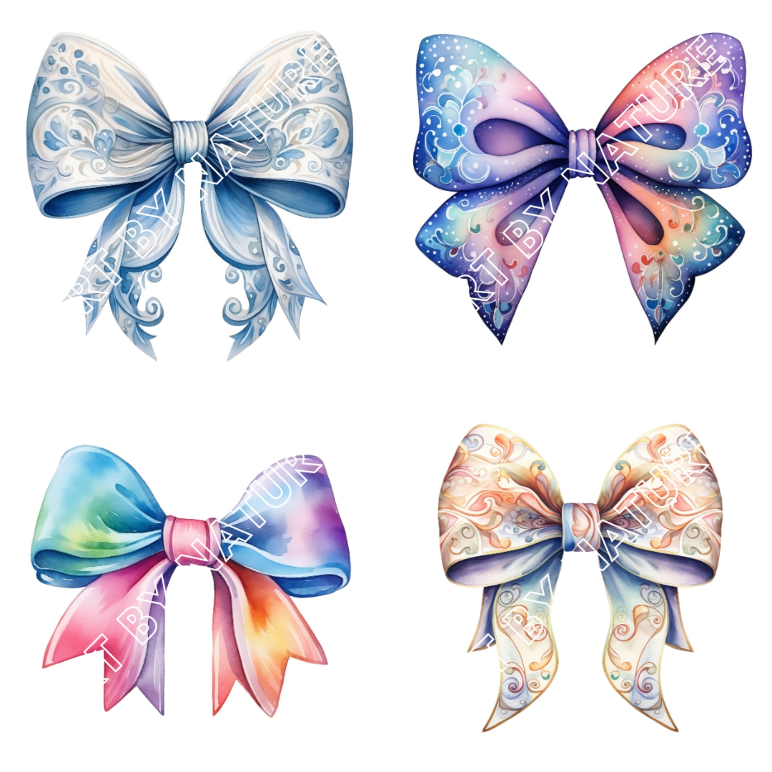 20 Elegant Bows Clipart Pack, High Quality Png Watercolor Bows for ...