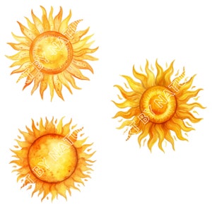 15 Watercolor Sun Summer Clipart Pack, Warm Sun Png Clipart for ...