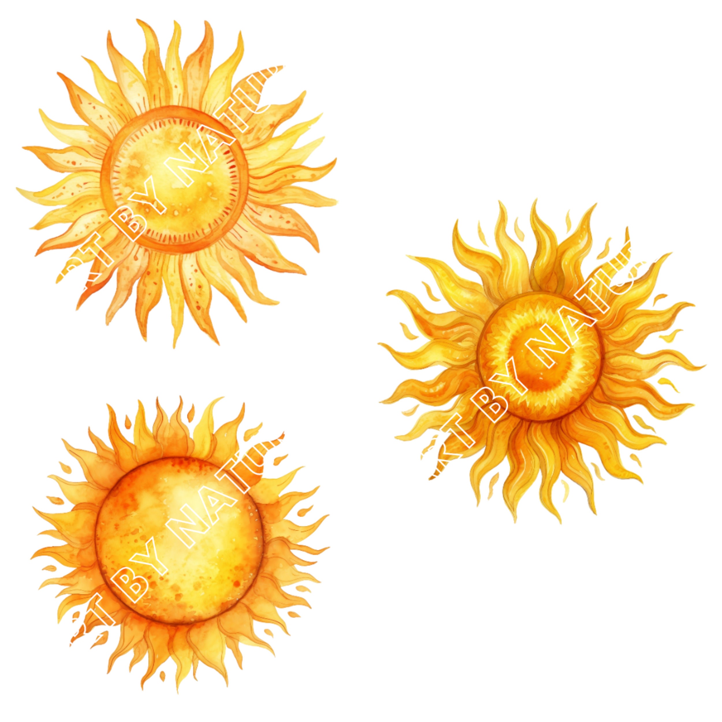 15 Watercolor Sun Summer Clipart Pack, Warm Sun Png Clipart for ...