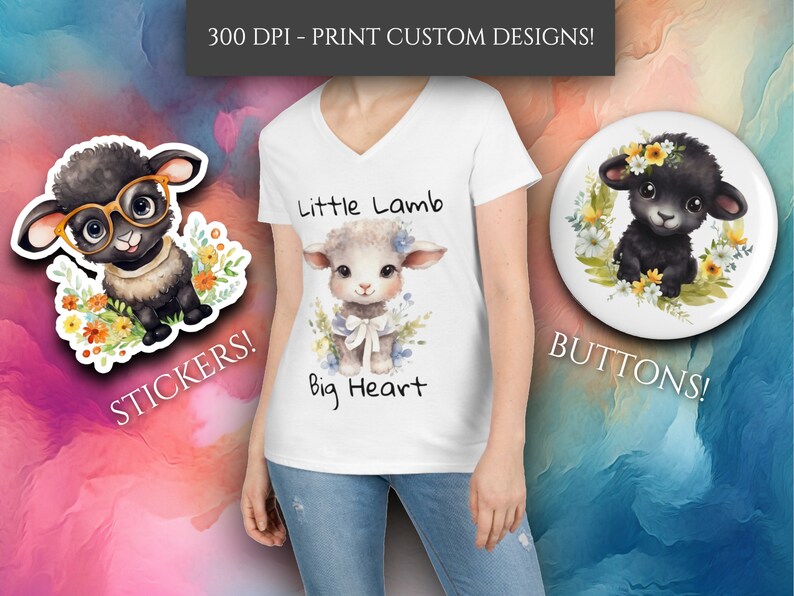 Watercolor Sheep Clipart PNG Bundle, Printable Floral Nursery and Farm ...