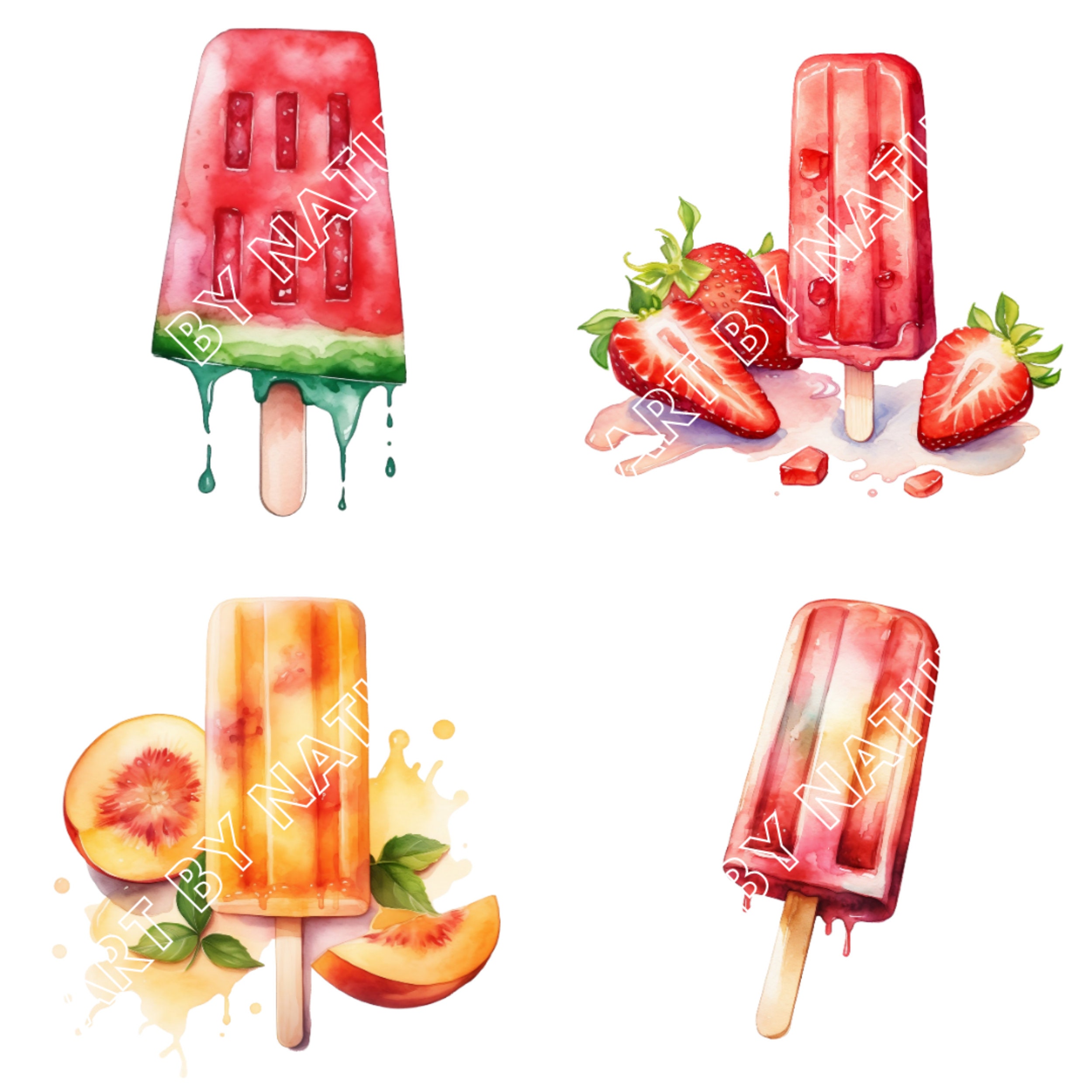 Watercolor Popsicles Clipart Pack, 20 High Quality PNG Delicious ...