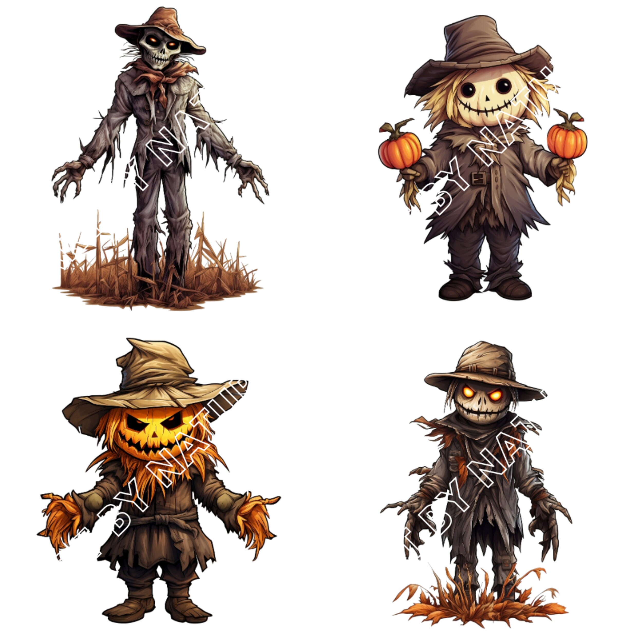 Scarecrow Clipart Pack, 20 High Quality PNG Spooky Scarecrows for ...