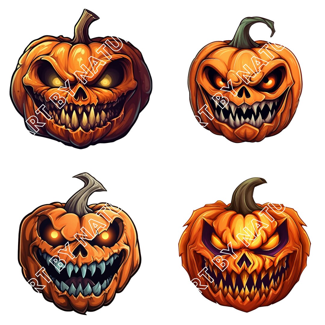 Scary Halloween Pumpkin Clipart Pack, High Quality Pngs Digital Planner ...
