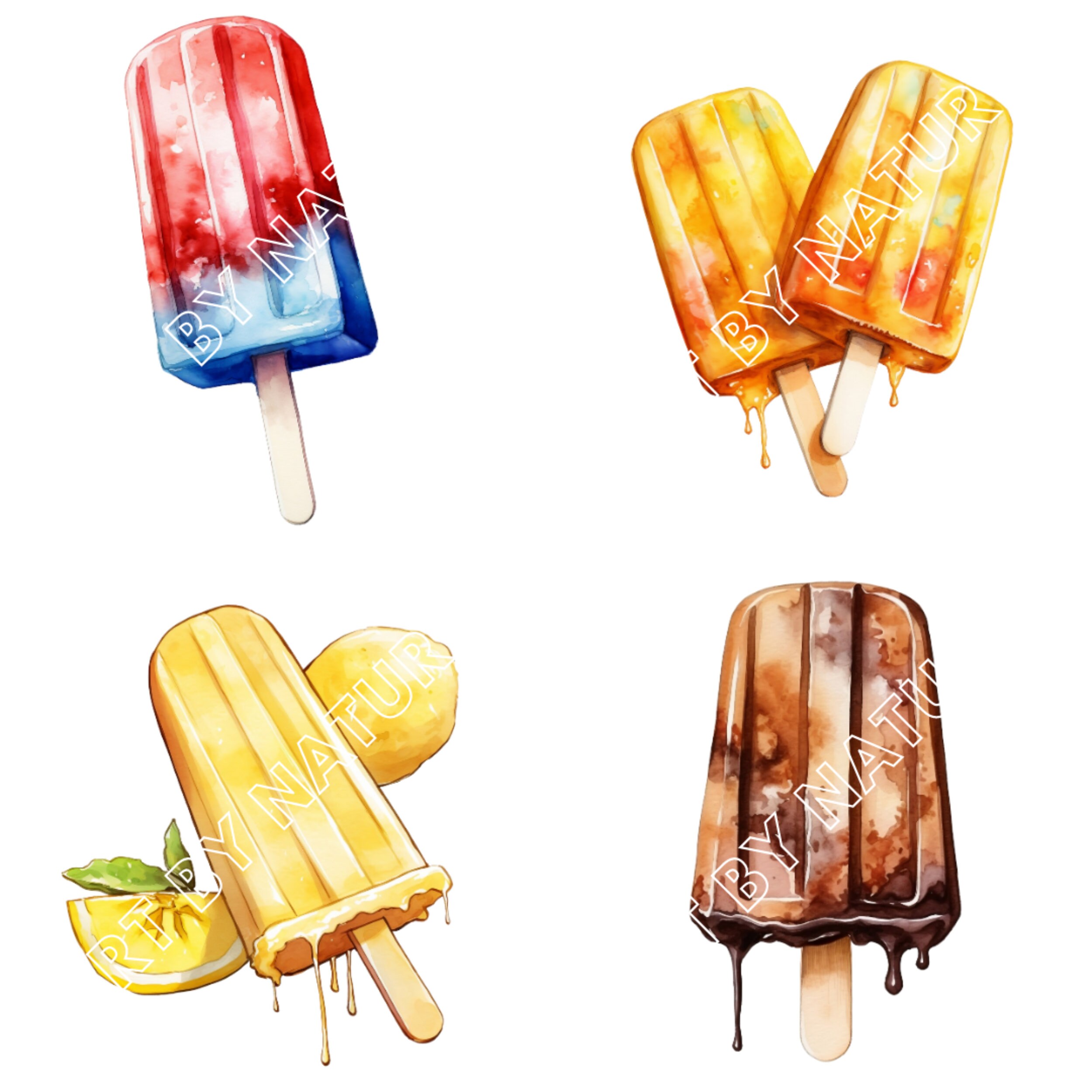 Watercolor Popsicles Clipart Pack, 20 High Quality PNG Delicious ...