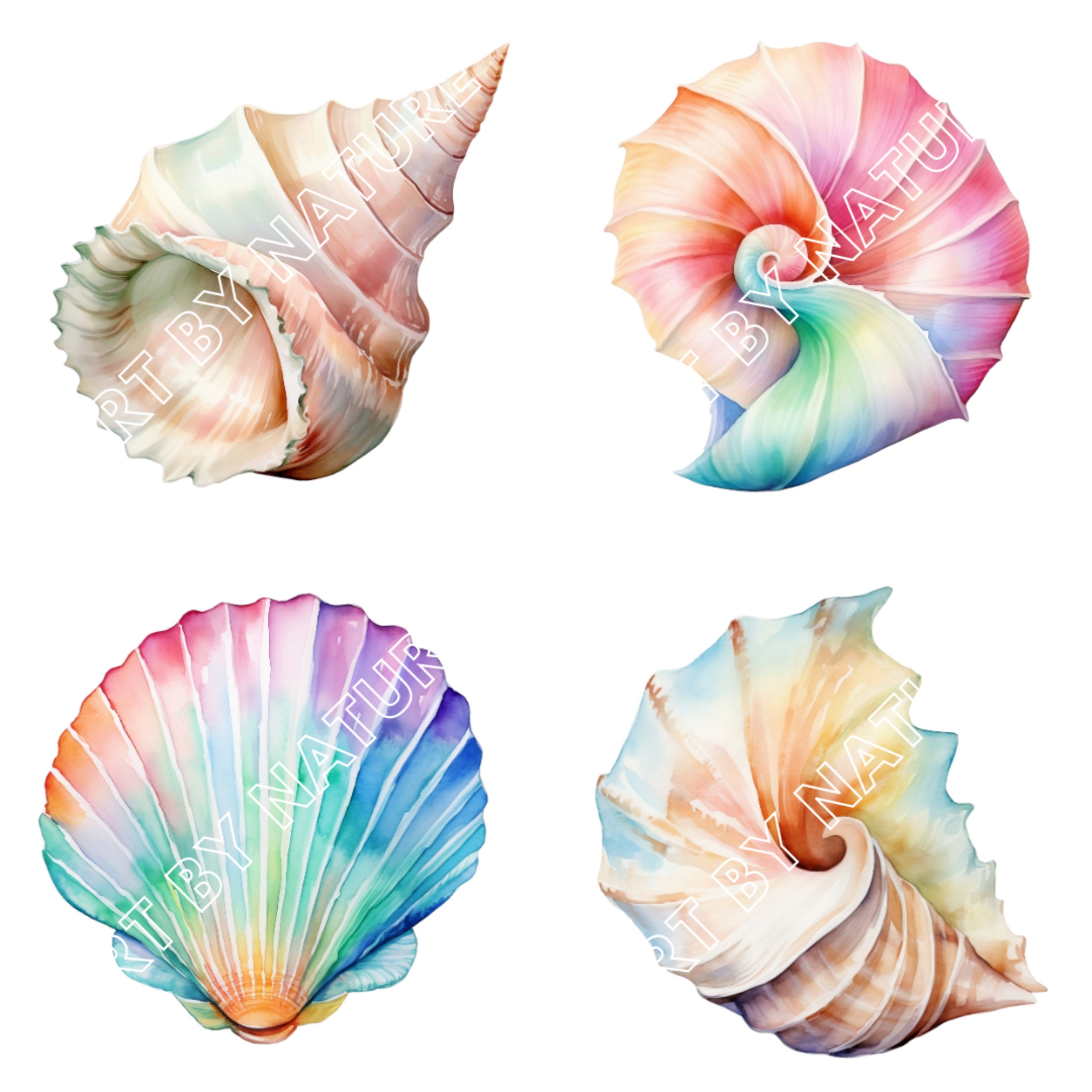 Watercolor Seashells Clipart Pack 20 High Quality PNG - Etsy