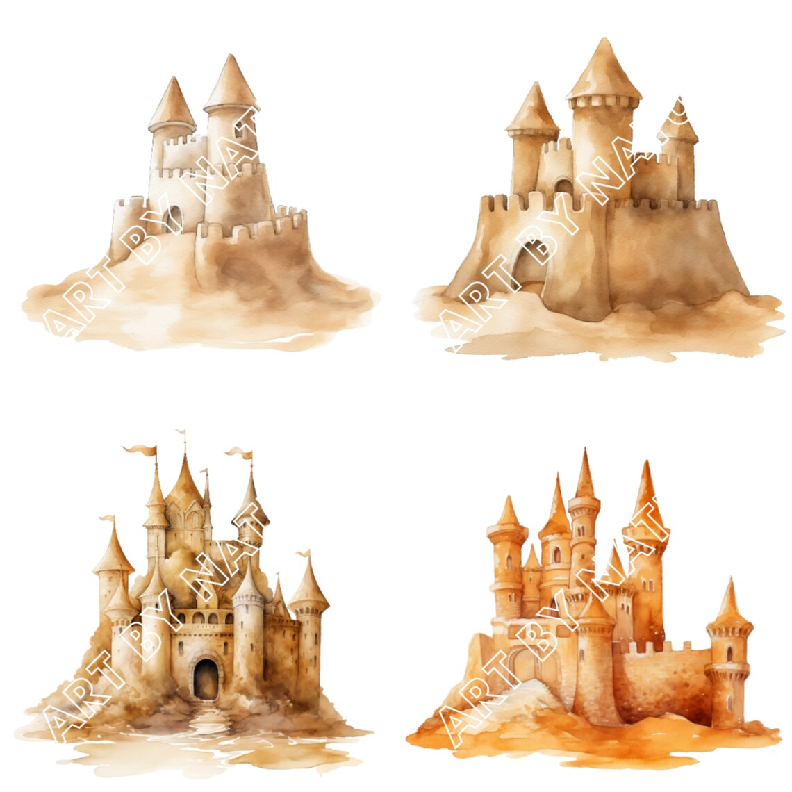 Watercolor Sandcastle Clipart Pack, 19 High Quality PNG Sandcastle ...