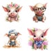 Adorable Watercolor Pigs Clipart Bundle, Cute Floral Piglets PNG ...