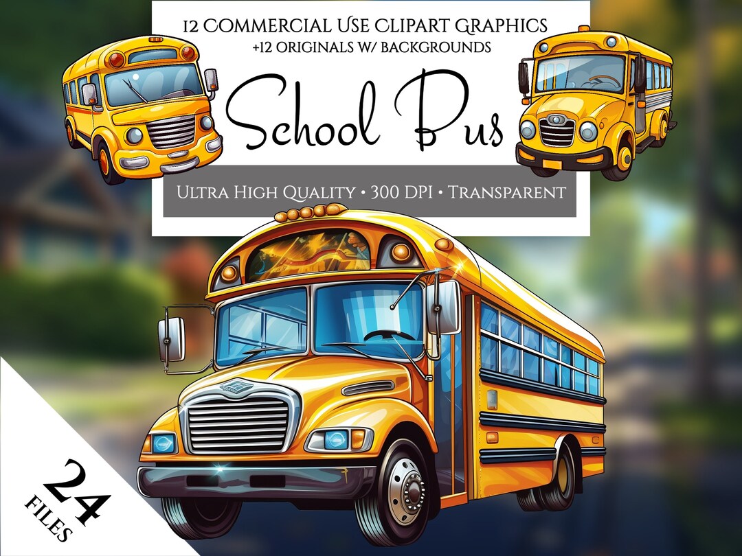 School Bus Clipart: Back to School PNG Files, Commercial Use - Etsy
