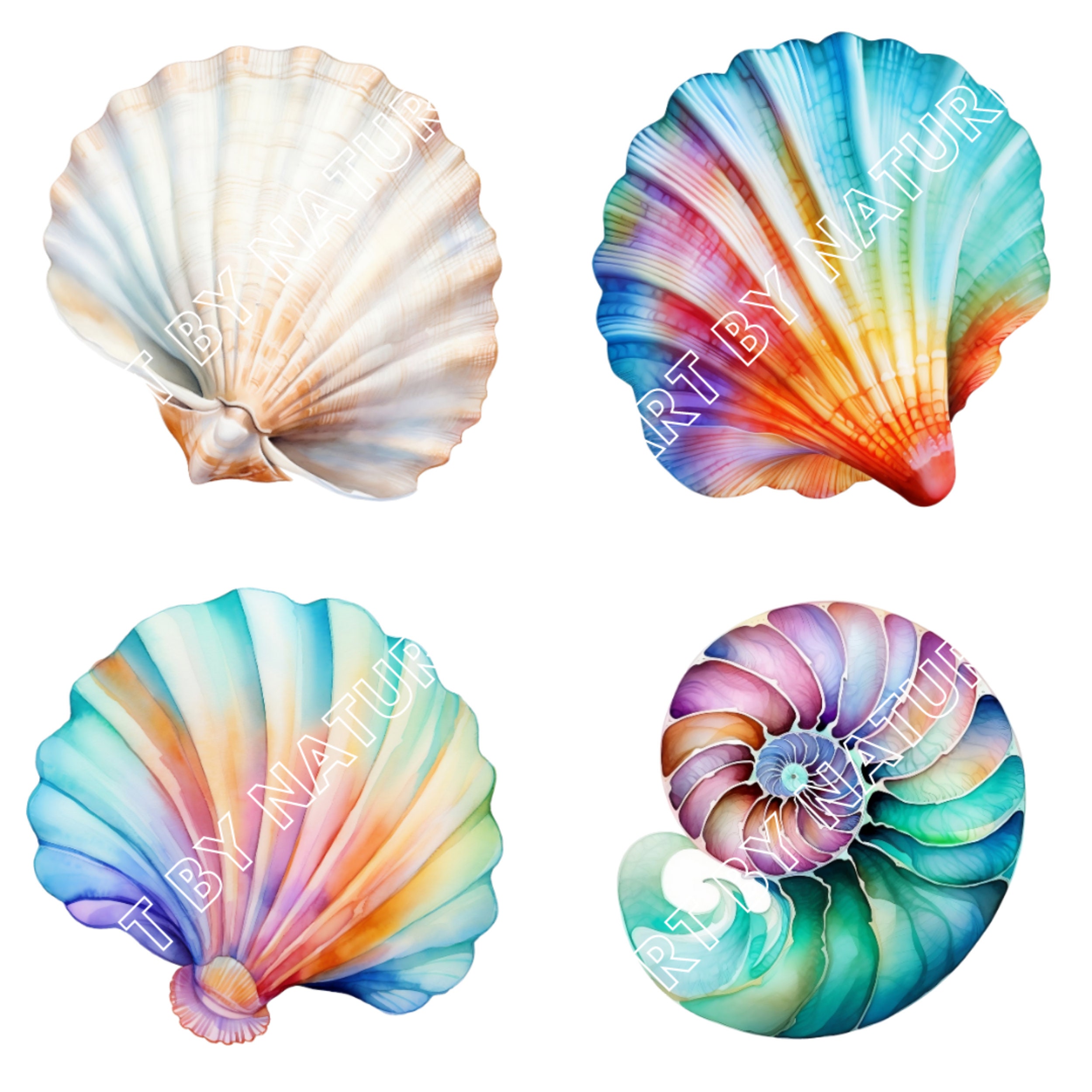 Watercolor Seashells Clipart Pack 20 High Quality PNG - Etsy
