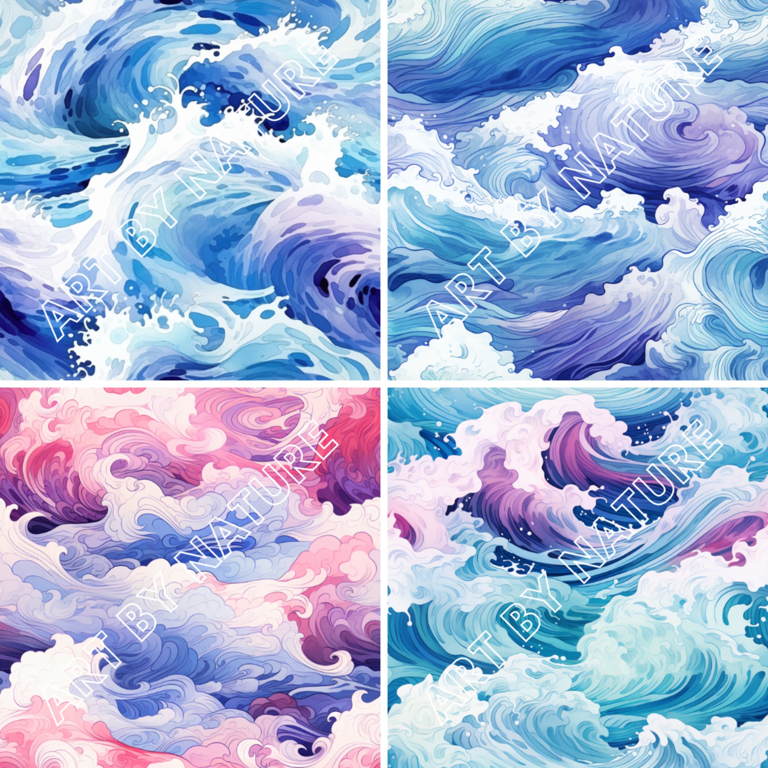 Ocean Wave Patterns Digital Paper, 20 High Quality Seamless Waves ...