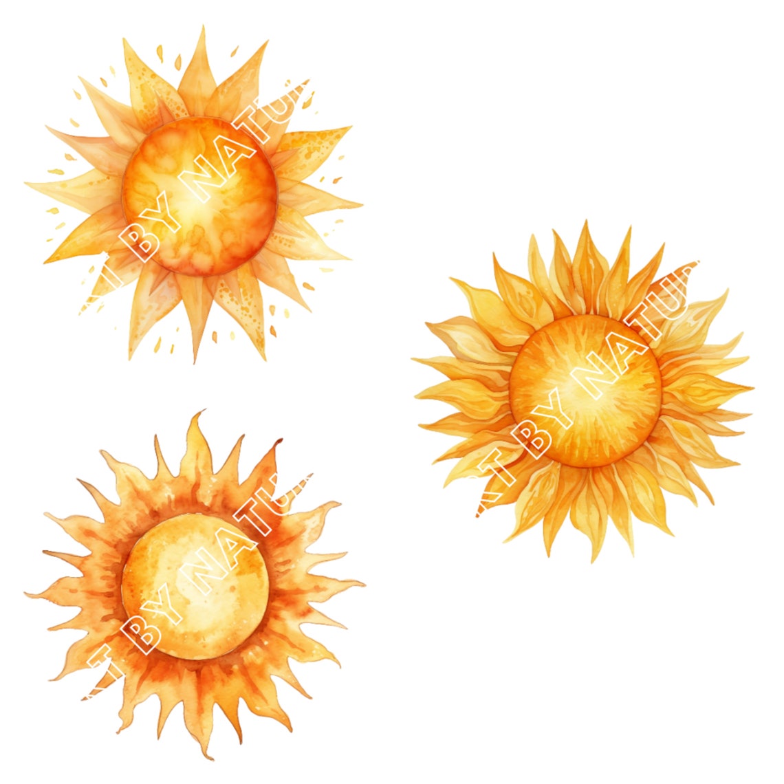 15 Watercolor Sun Summer Clipart Pack, Warm Sun Png Clipart for ...