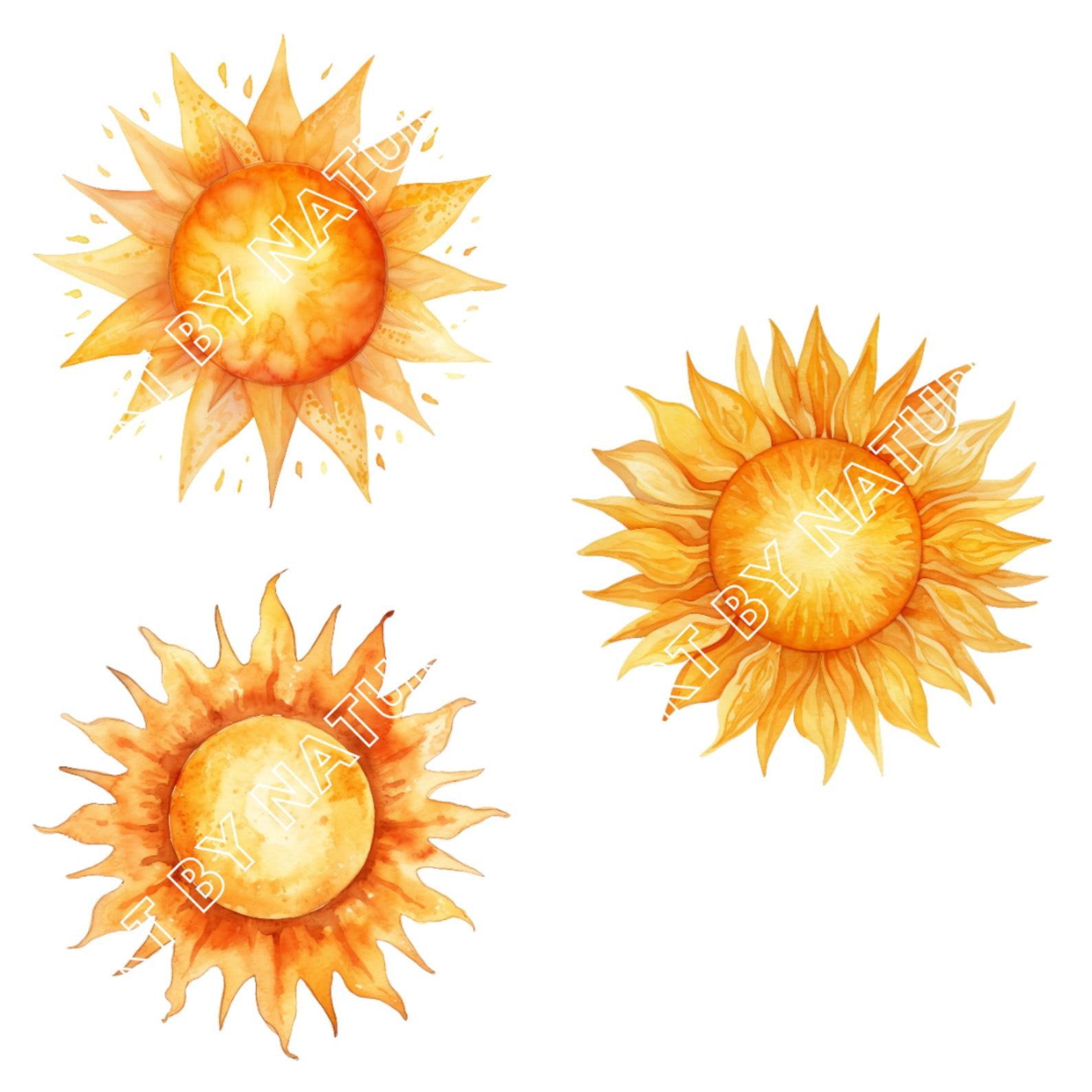 15 Watercolor Sun Summer Clipart Pack, Warm Sun Png Clipart for ...