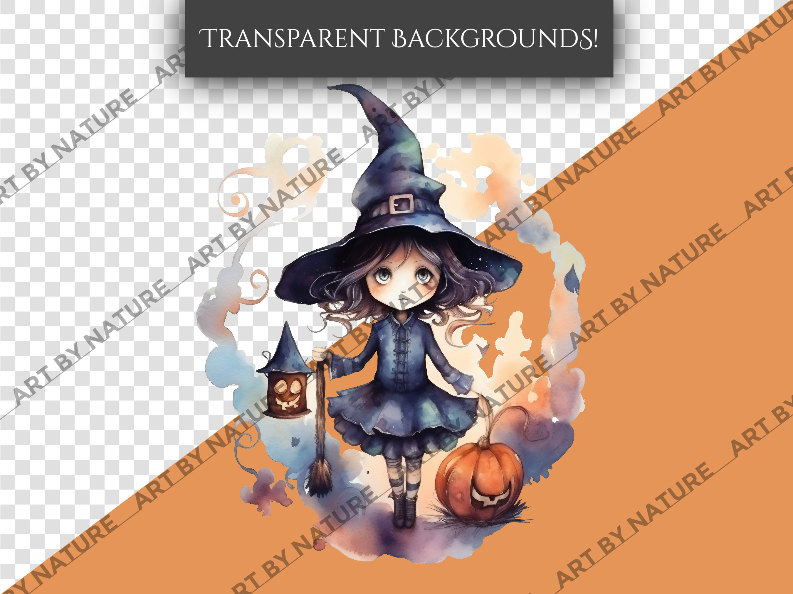 Halloween Witches Clipart Pack, PNG Watercolor Magic Witch for ...