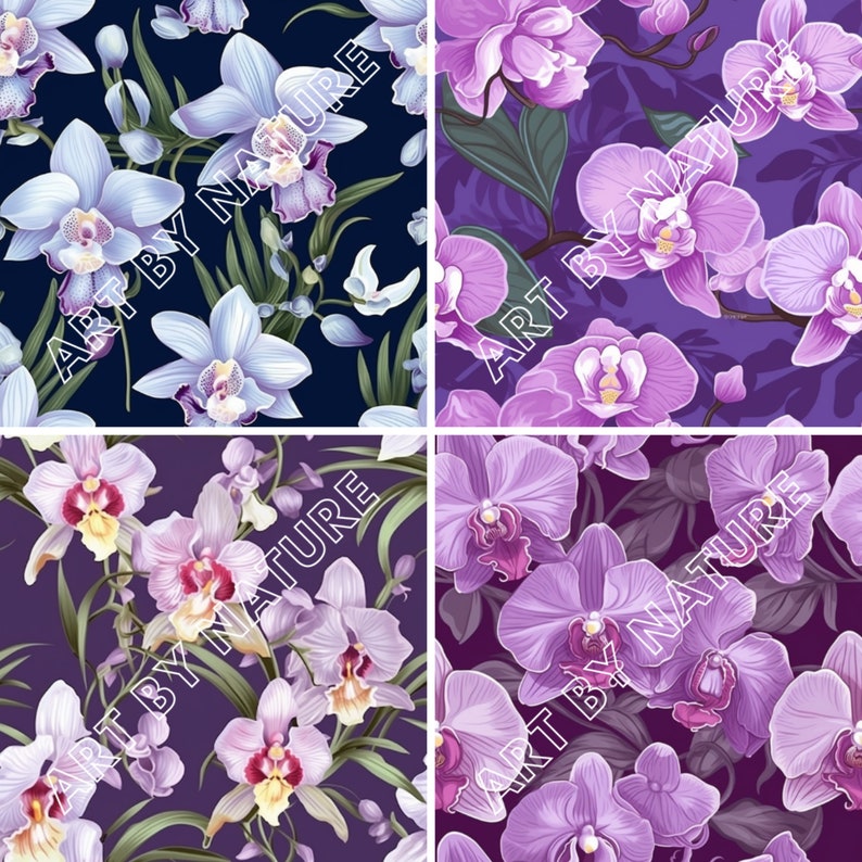 Seamless Orchids Digital Paper PNG Orchid Printable - Etsy