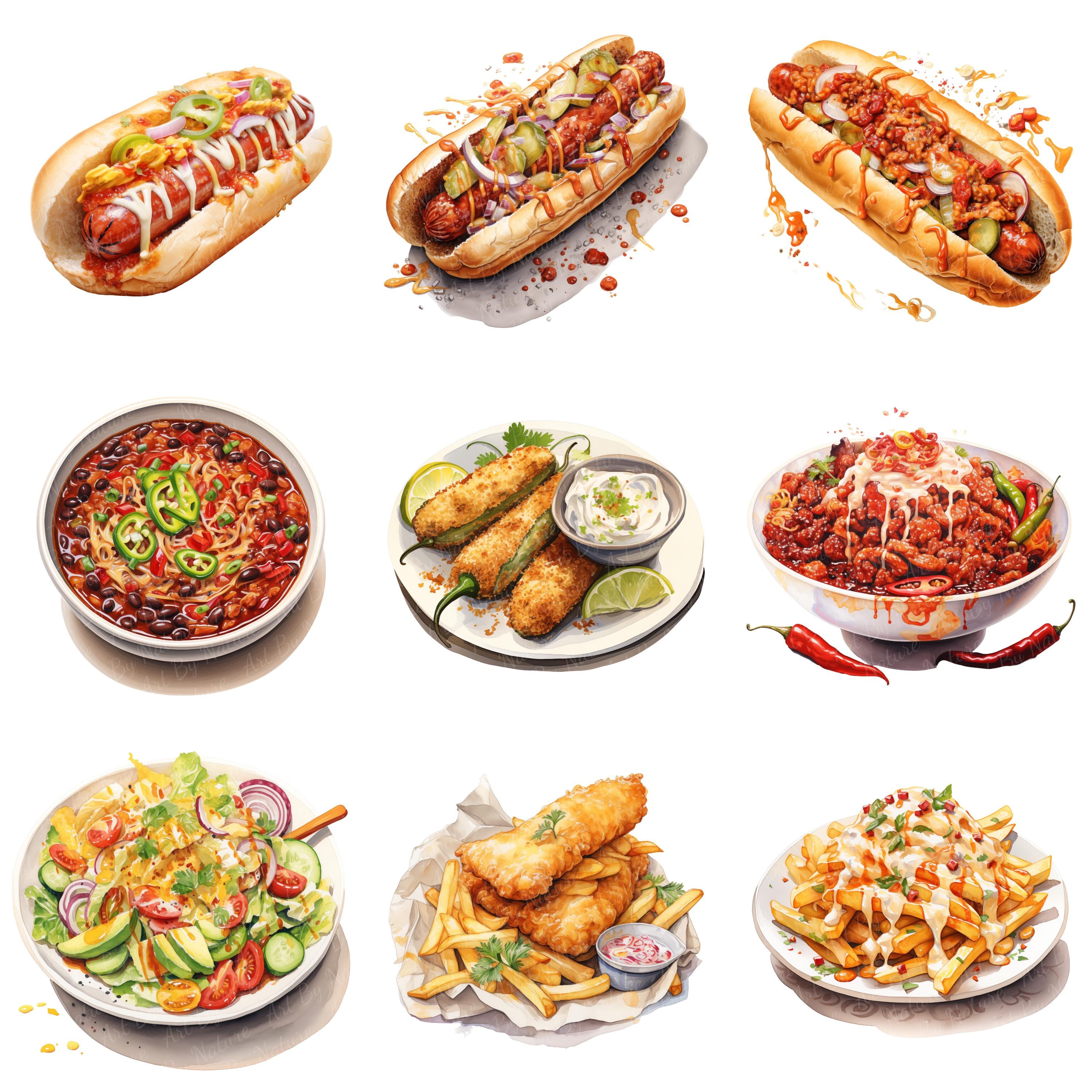 50 Fast Food Megabundle Clipart PNG, Watercolor Fast Food, Lunch Art ...