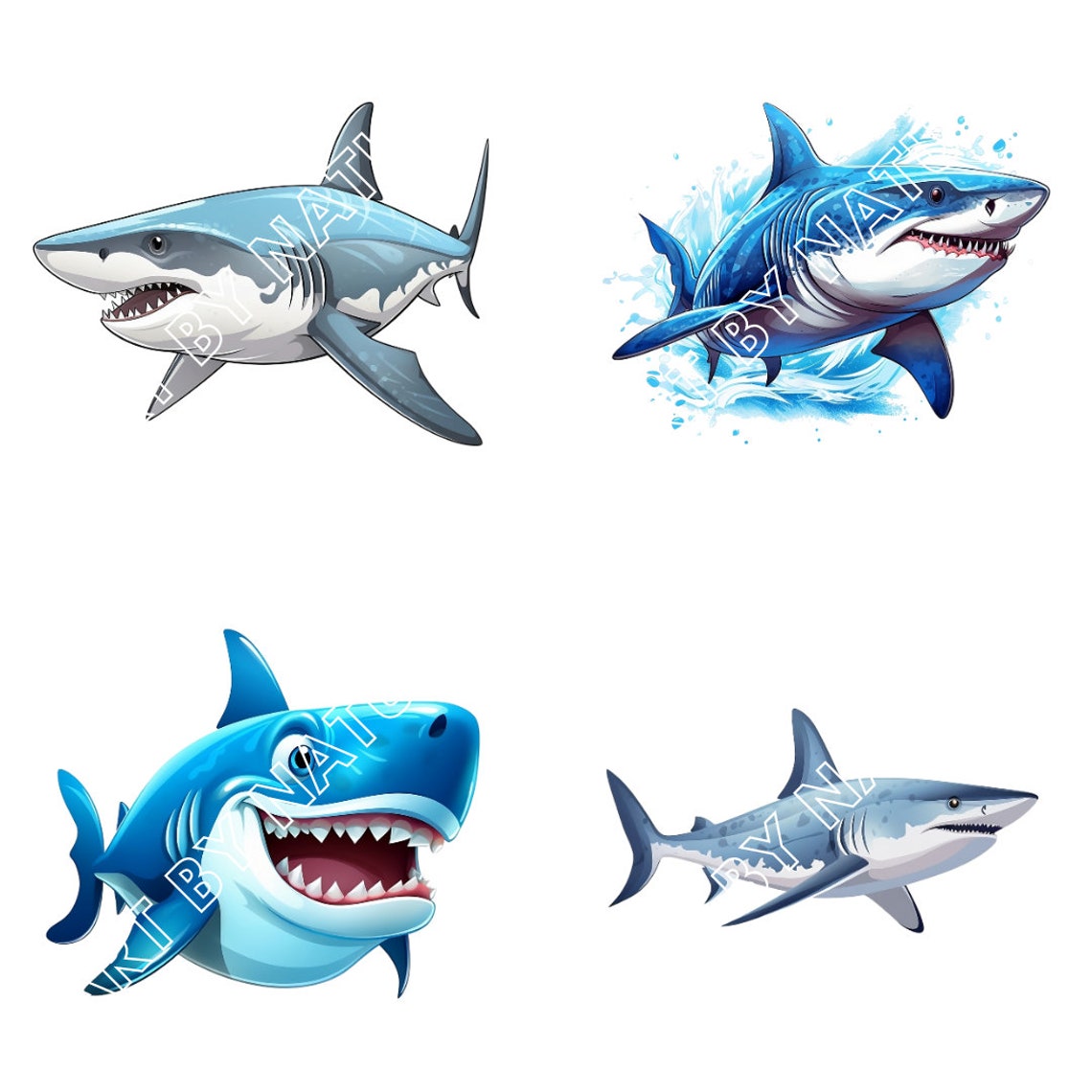 Sharks Clipart Pack, Clipart for Commercial Use, Transparent Pngs ...