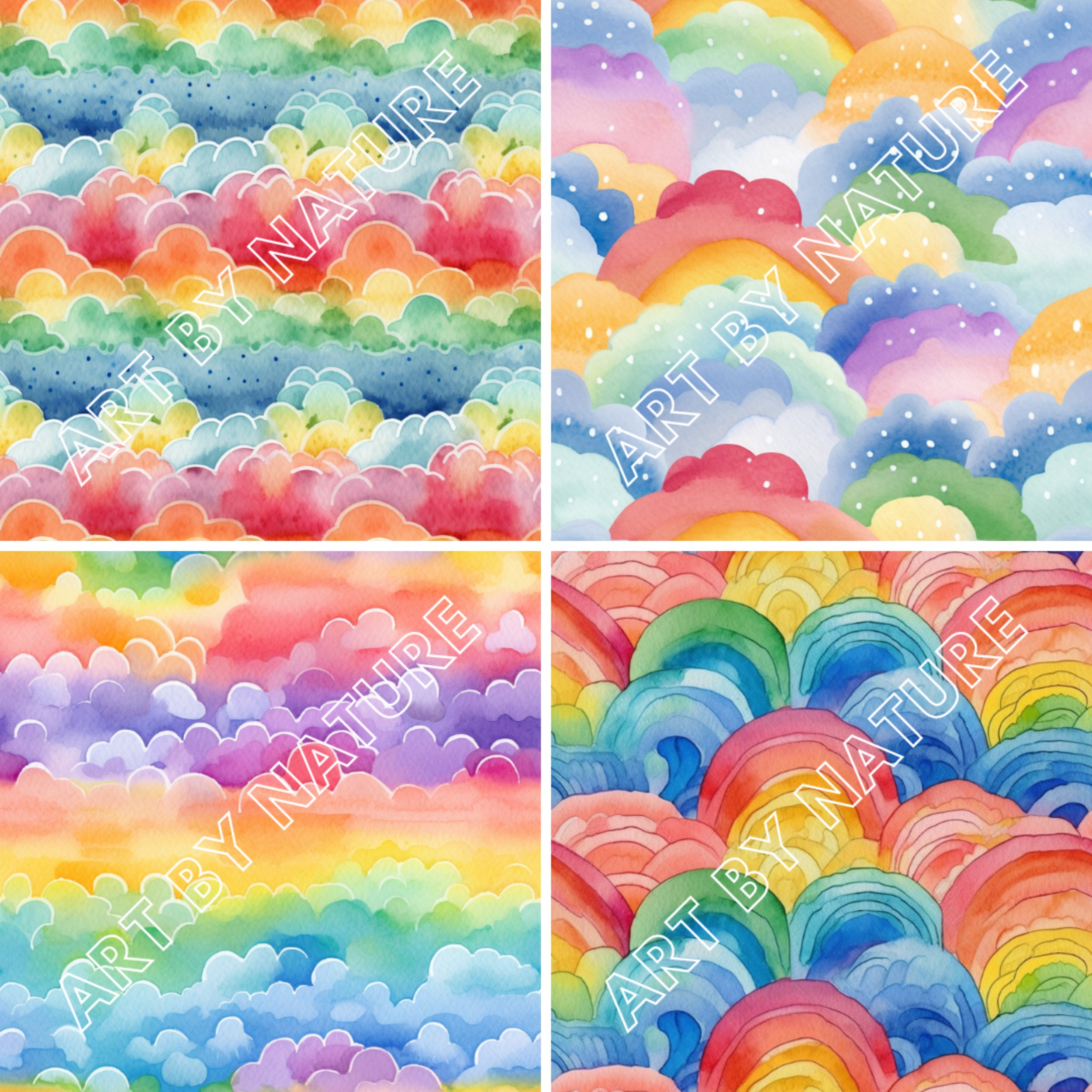 20 Watercolor Rainbows Digital Paper, Printable Seamless Textures ...