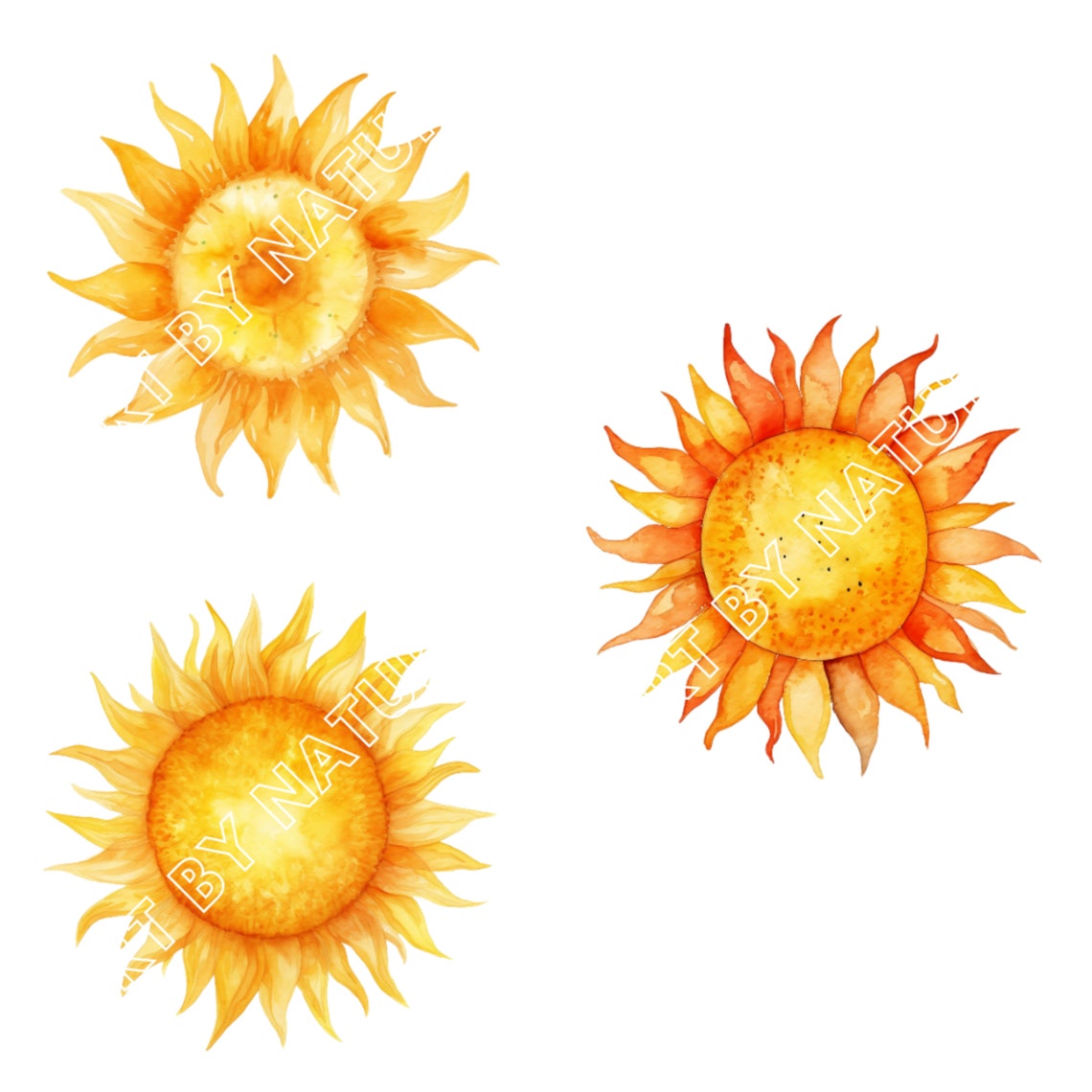 15 Watercolor Sun Summer Clipart Pack, Warm Sun Png Clipart for ...