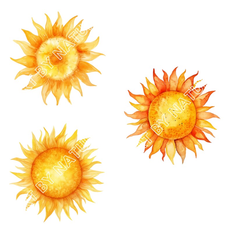 15 Watercolor Sun Summer Clipart Pack, Warm Sun Png Clipart for ...