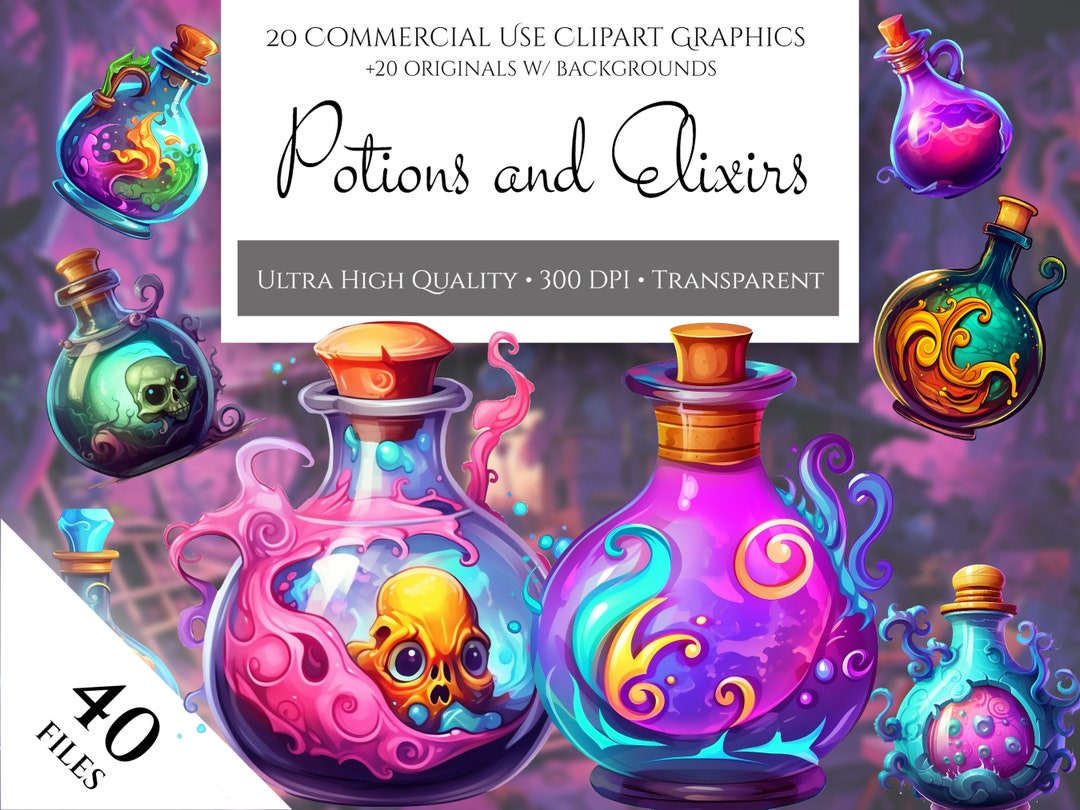Potions and Elixirs Clipart Pack, High Quality Witch Potions for ...