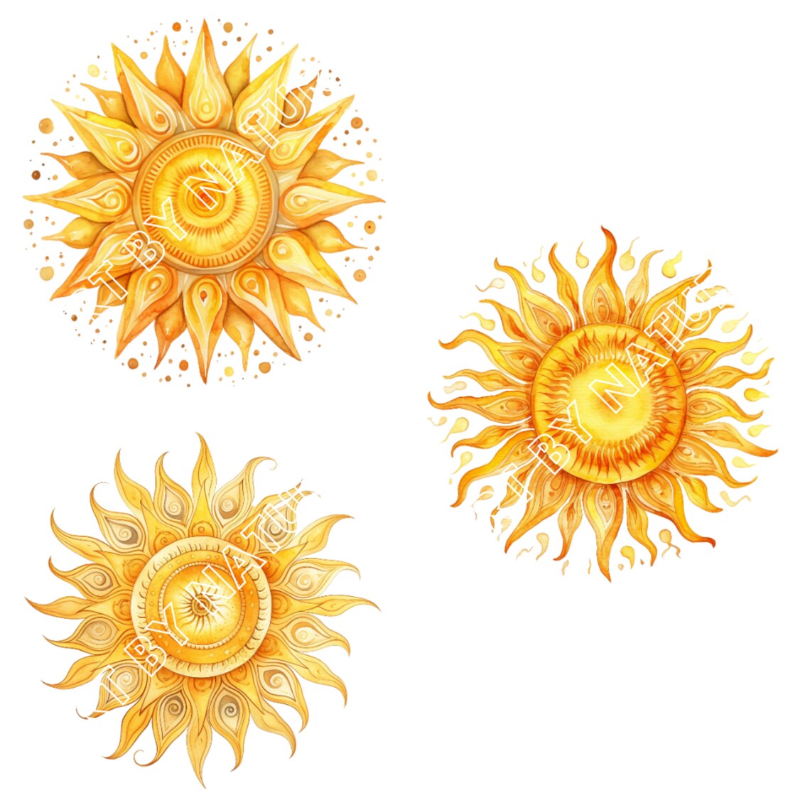 15 Watercolor Sun Summer Clipart Pack, Warm Sun Png Clipart for ...