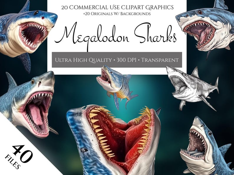 Megalodon Shark Clipart Pack, Commercial Use, Transparent Pngs ...
