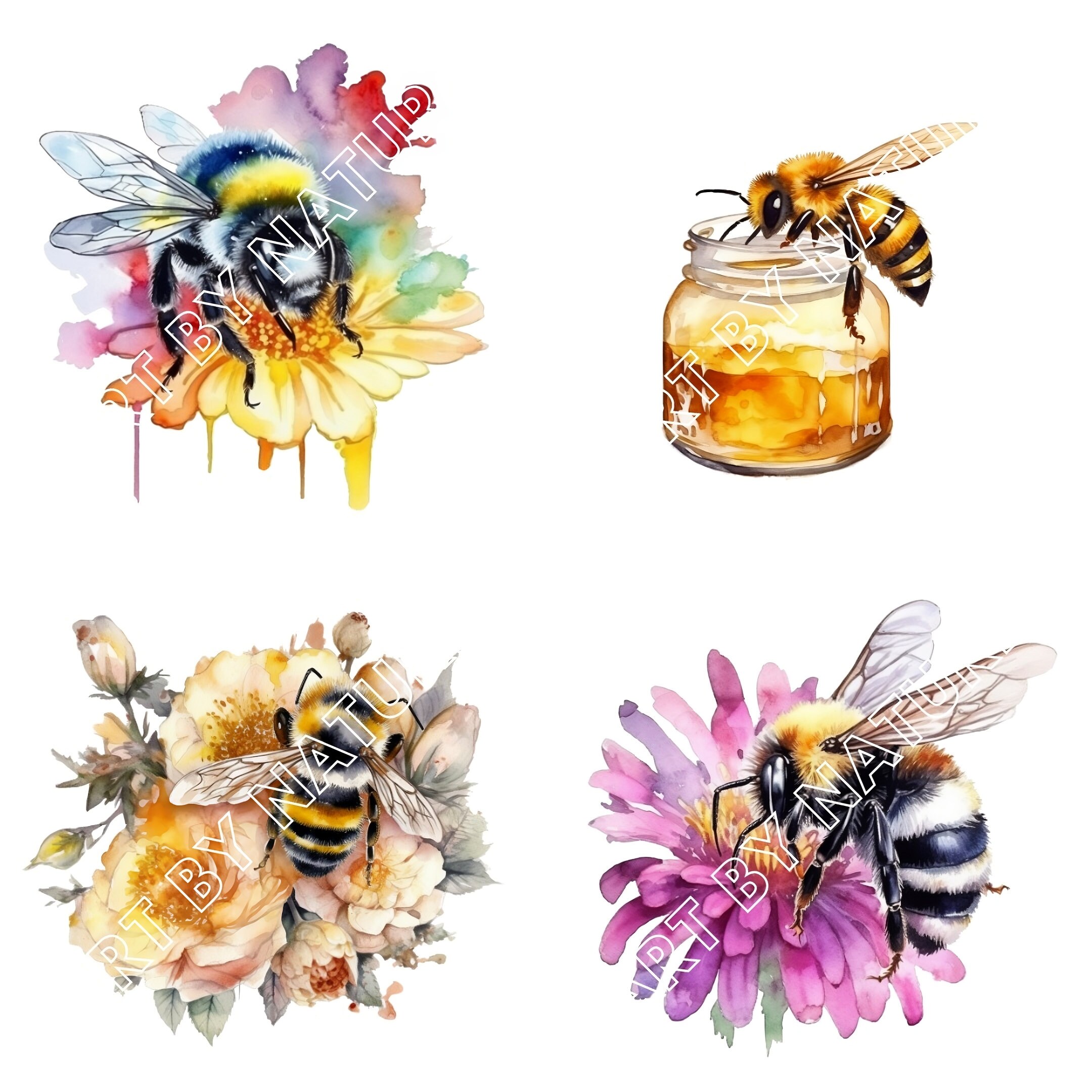 Watercolor Bumblebee Clipart Pack | Summer Clipart | Floral Honeybee ...