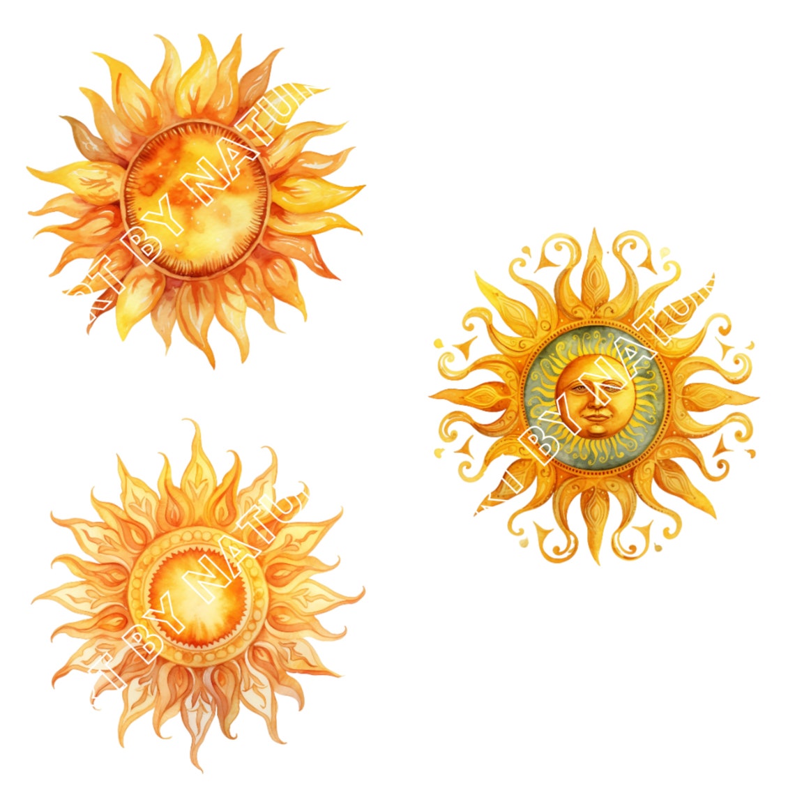 15 Watercolor Sun Summer Clipart Pack, Warm Sun Png Clipart for ...