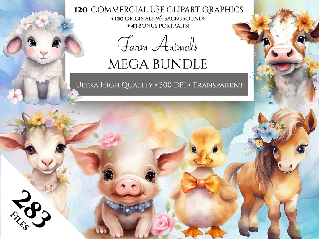 Farm Animals Clipart Mega Bundle | Watercolor Printable Transparent ...