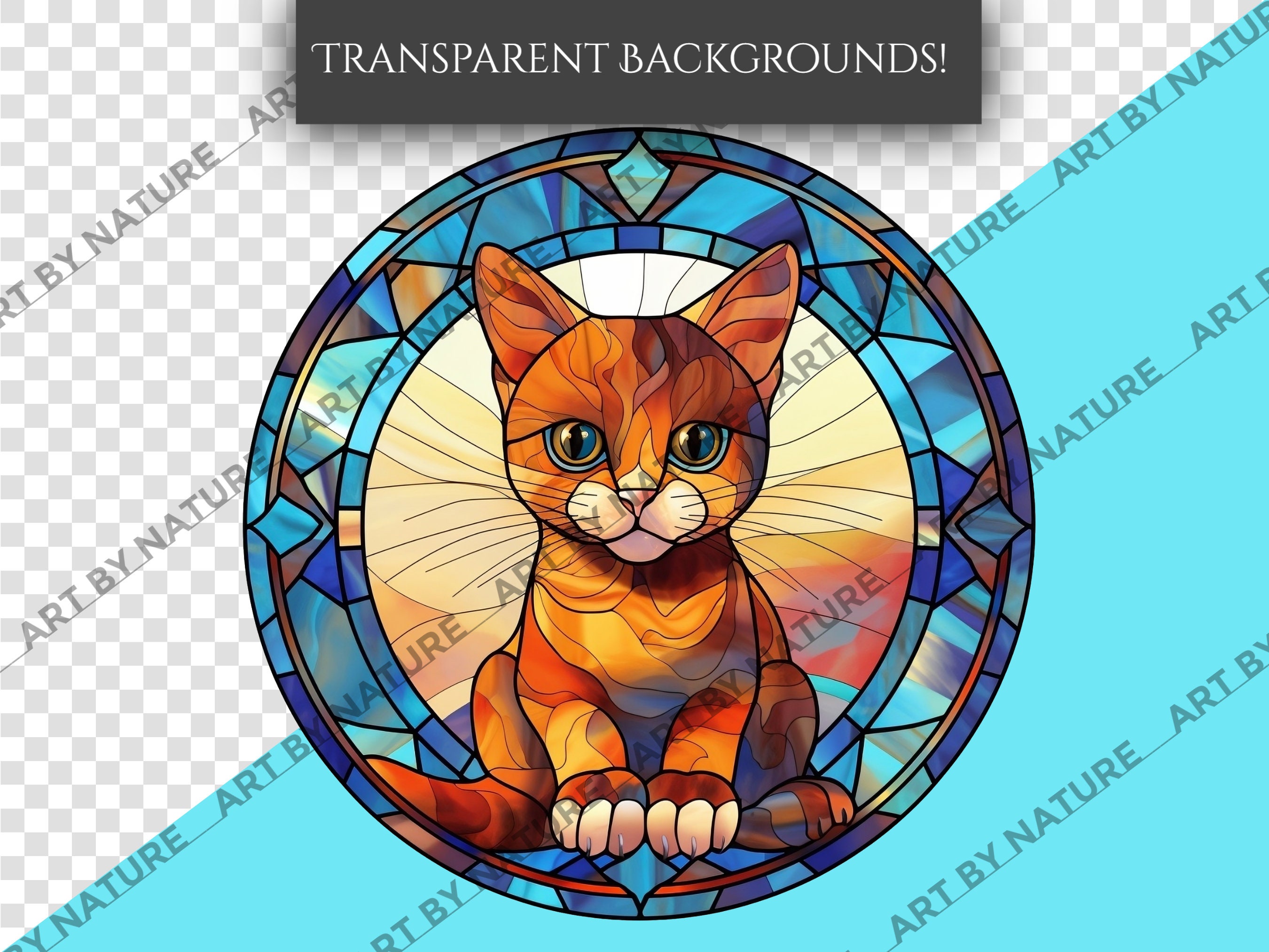 Stained Glass Cats and Kittens Clipart Bundle, Digital Cat PNG Graphics ...