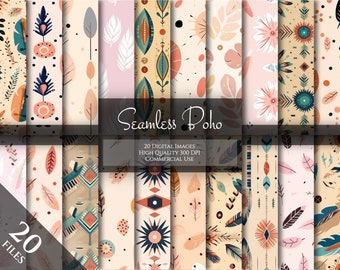 10 Boho Seamless Digital Papers, Boho Scrapbook Paper, Boho Backgrounds ...