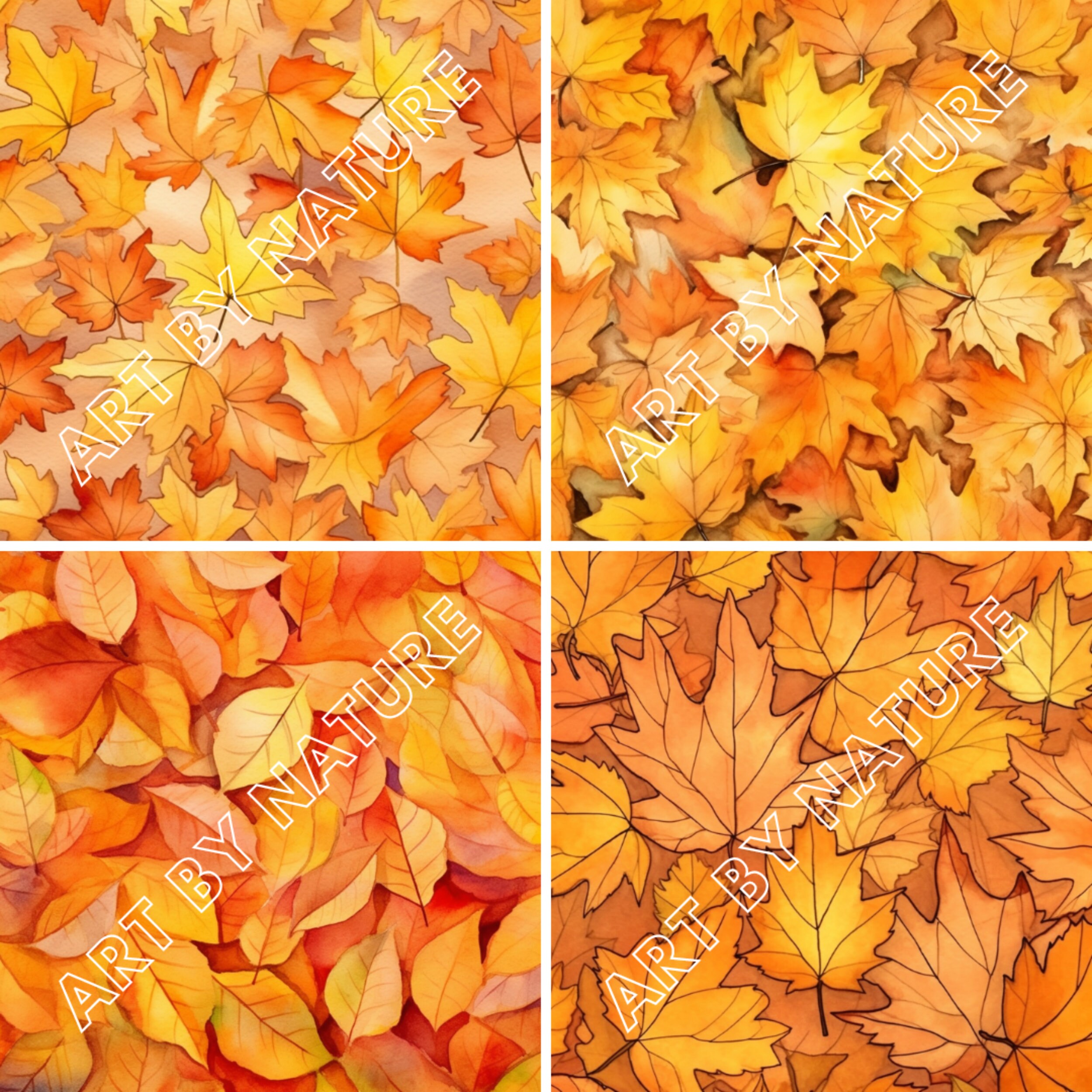 Fall Leaves Digital Paper, 20 High Quality PNG Watercolor Leaves for ...