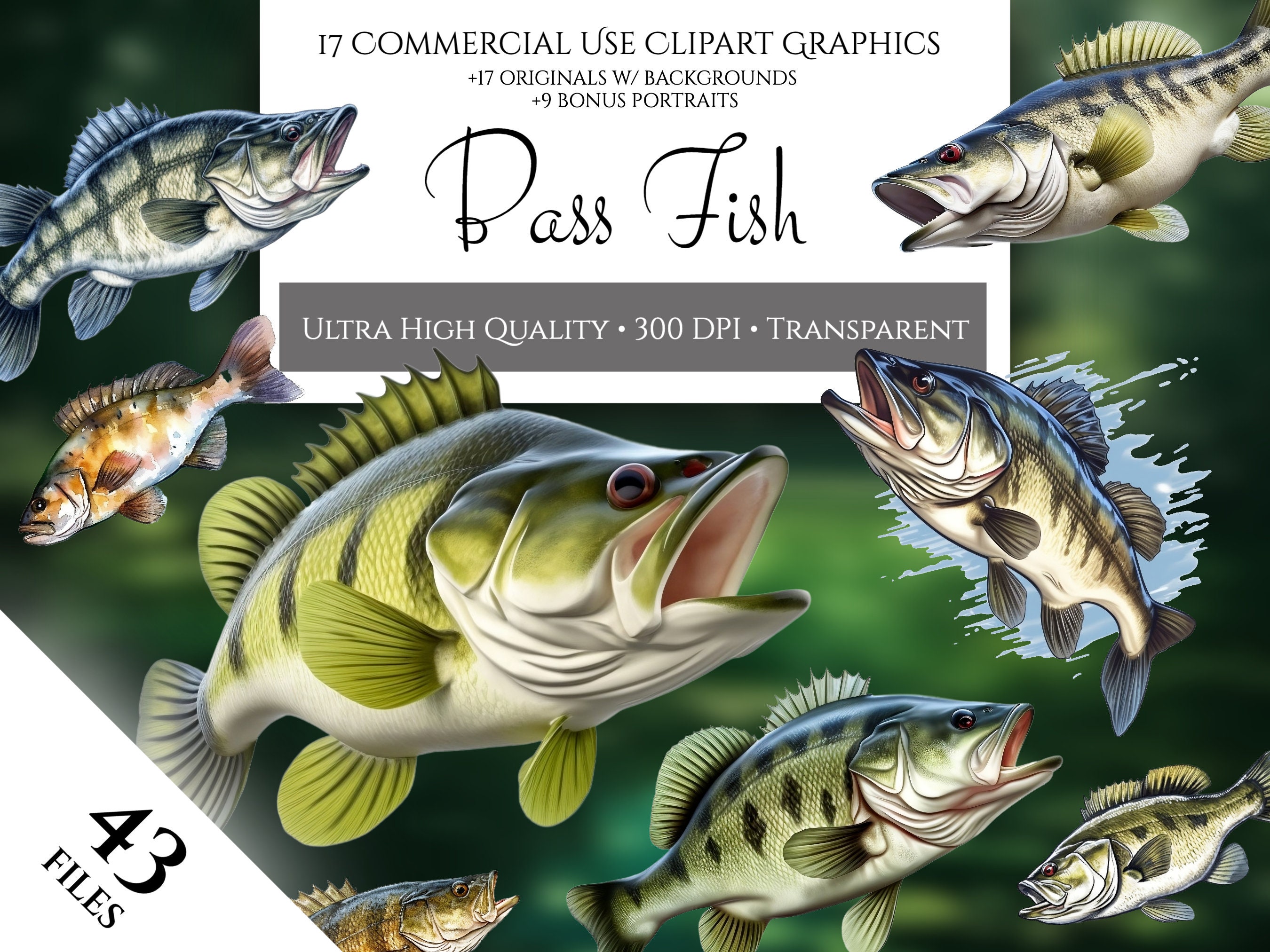 Bass Fish Clipart, Commercial Use Transparent Pngs Lake Fish Freshwater ...