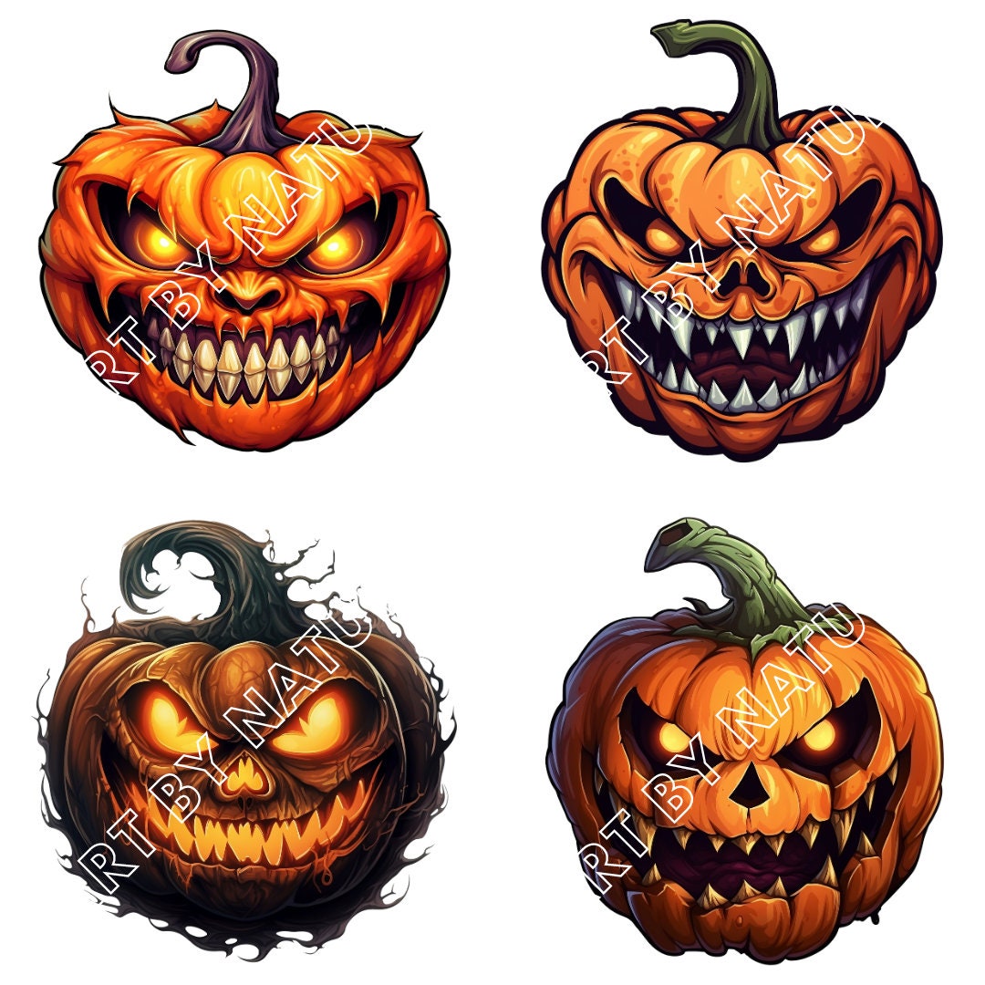 Scary Halloween Pumpkin Clipart Pack, High Quality Pngs Digital Planner ...