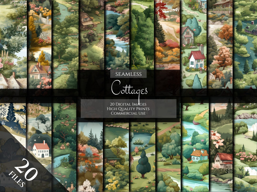 Cottages Digital Paper - 20 Seamless Cottage Repeatable Designs for ...