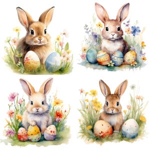 Watercolor Easter Bunny Clipart, Spring Rabbit Illustration (digital ...