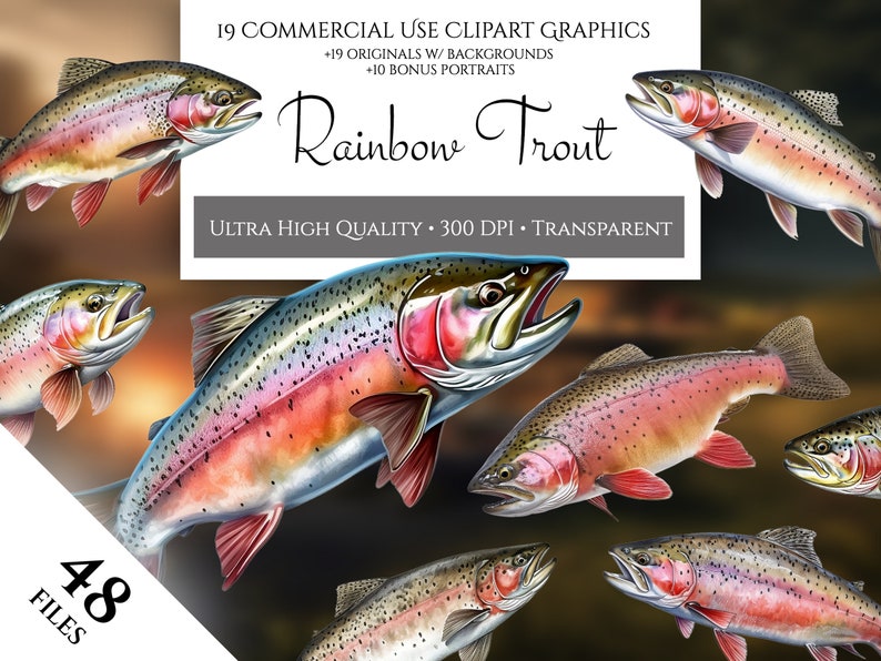 Rainbow Trout Clipart Pack, Commercial Use, Transparent Pngs, Lake Fish ...