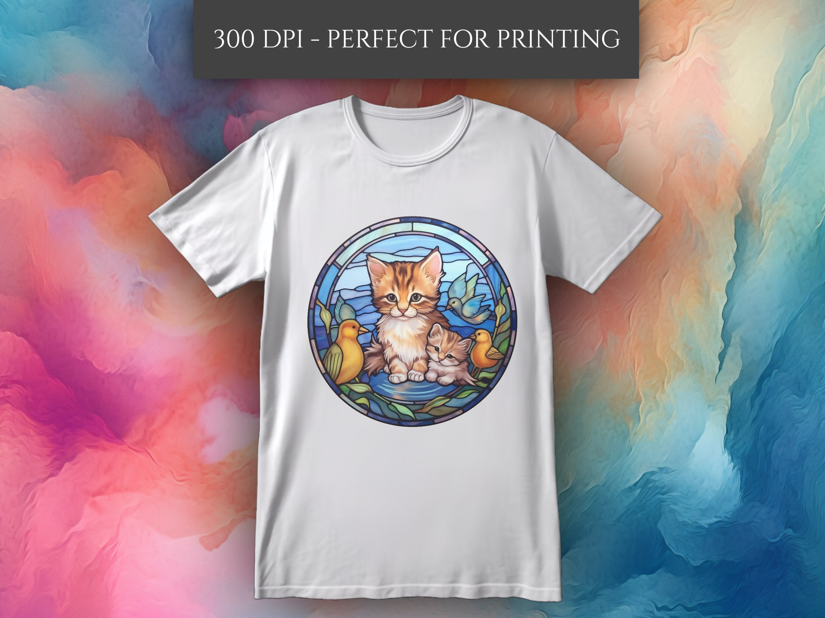 Stained Glass Cats and Kittens Clipart Bundle, Digital Cat PNG Graphics ...