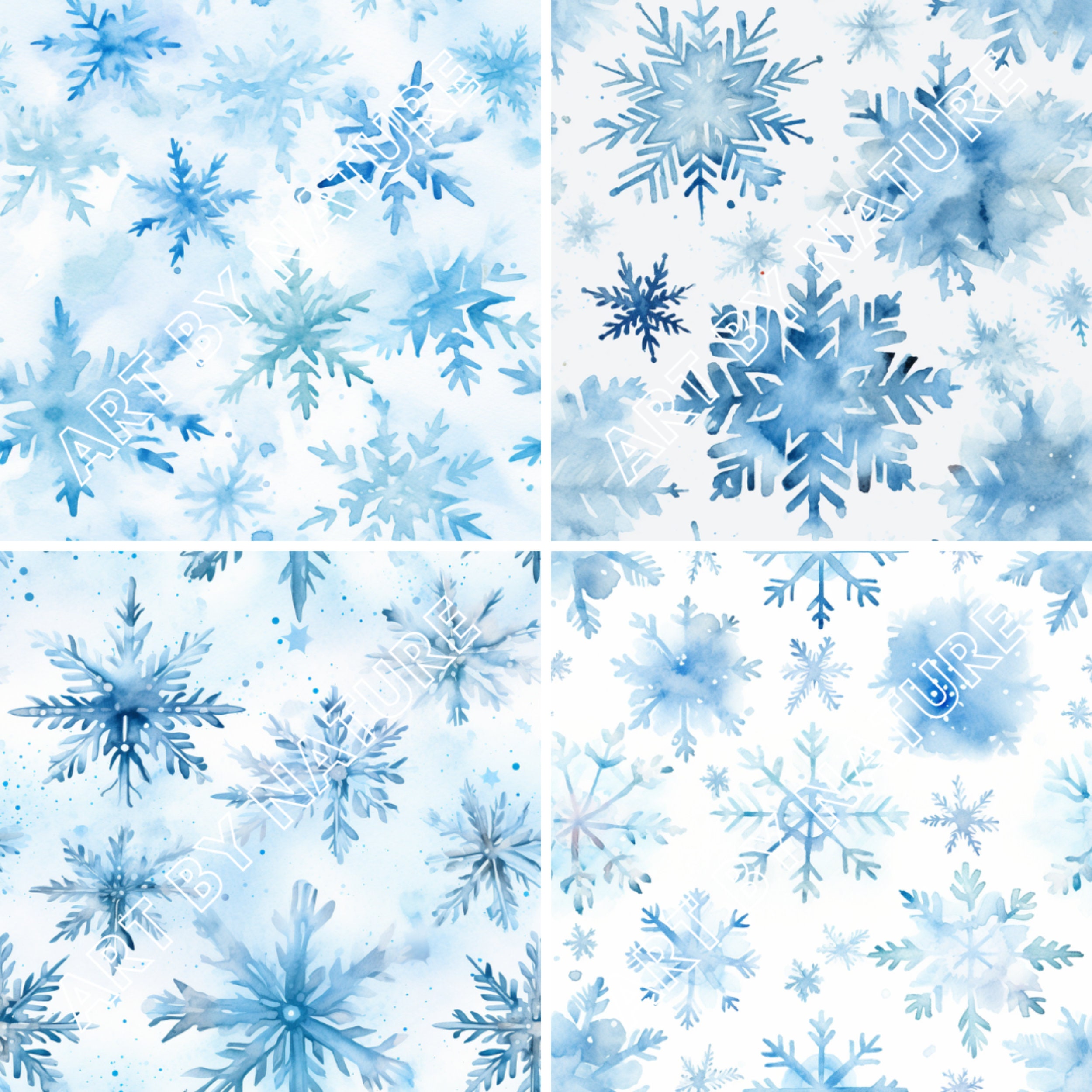 Watercolor Snowflakes Digital Paper, 20 High Quality Seamless Snowflake ...